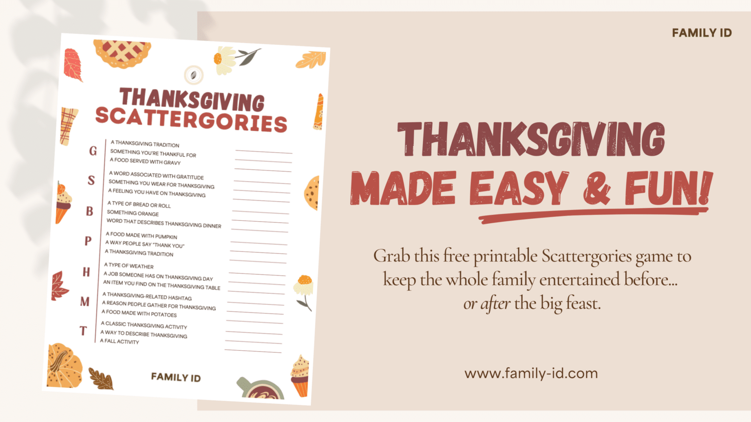 Thanksgiving Scattergories Free Printable Game - Family ID